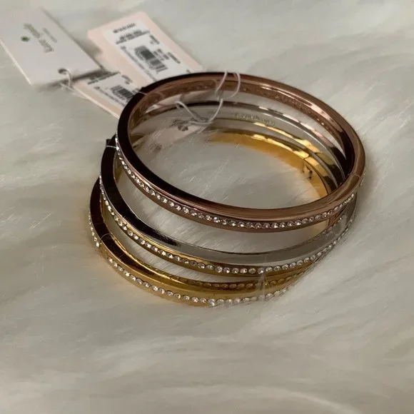 KATE SPADE Ring It Up Pave Hinged Bangles Set of 3 Silver Gold Rose Gold